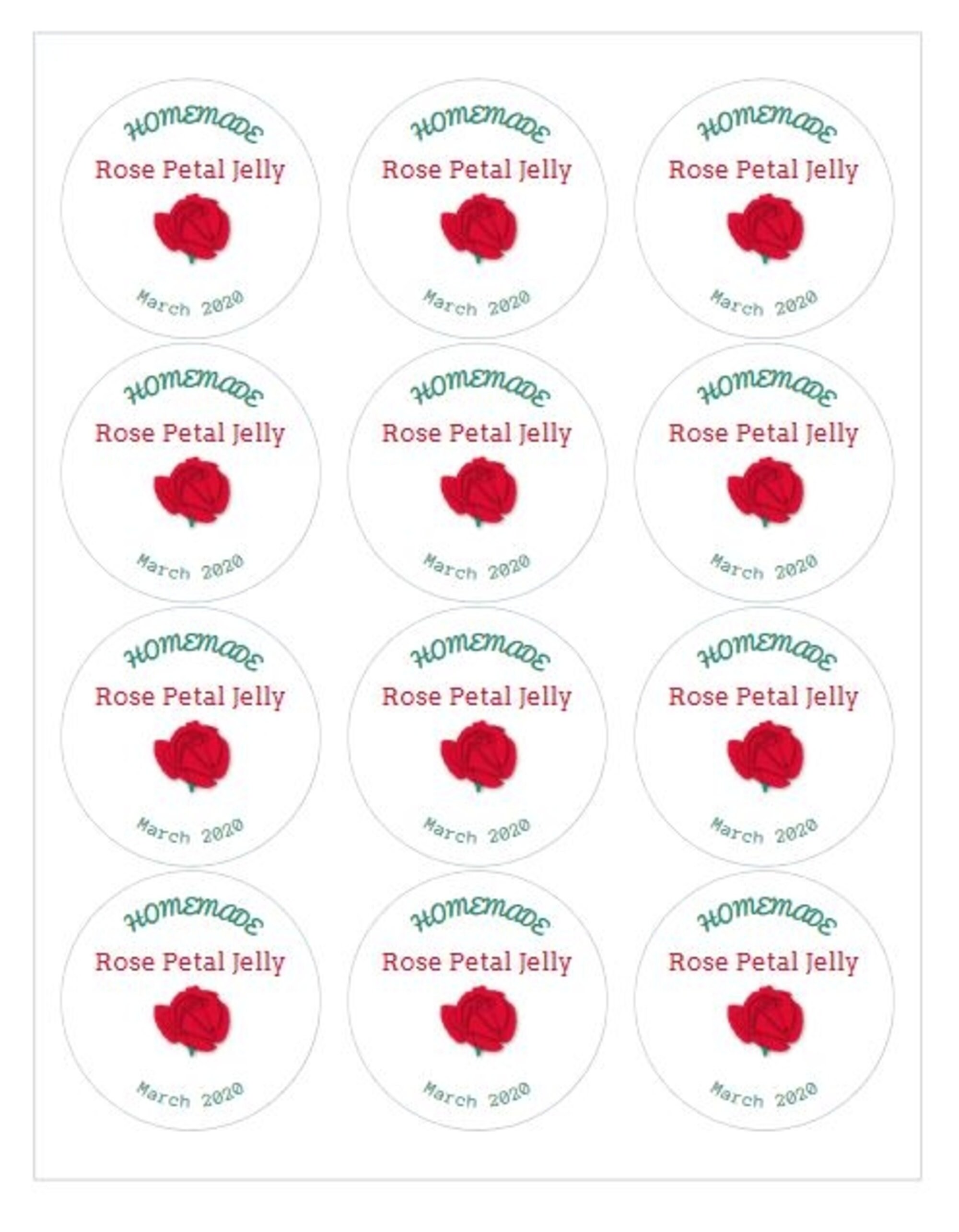 Rose Petal Jelly Labels, Homemade Canning Jar Labels for Mason Jars ...