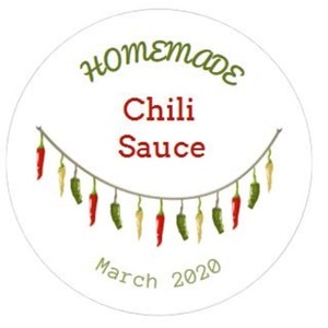 Chili Sauce Labels, Homemade Canning Jar Labels for Mason Jars, Round ...