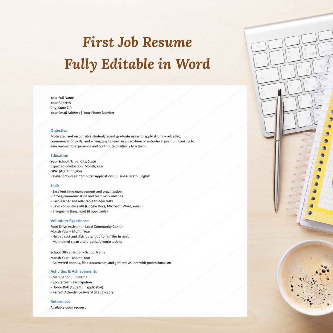 First Job Resume Template for Teens or Students – Editable Word ...