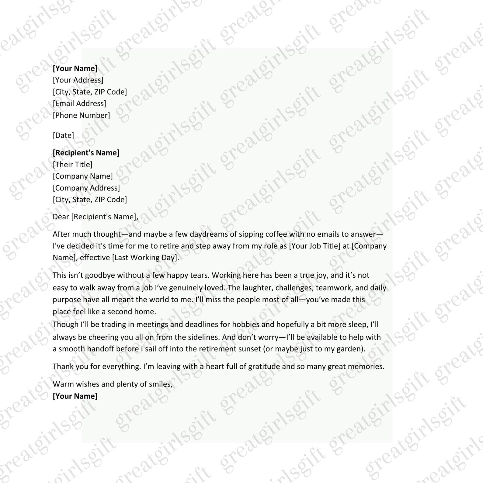 Funny Retirement Letter Template – Light Hearted Resignation Letter ...