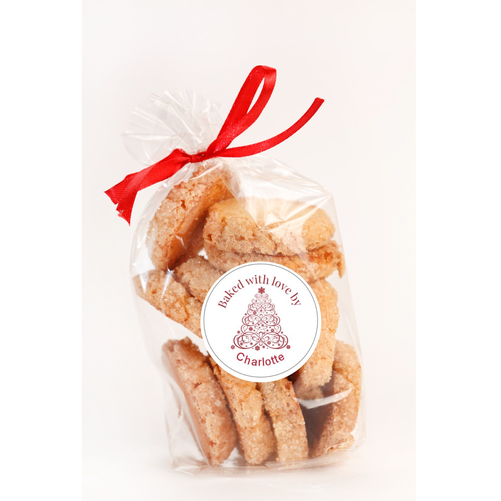 Fancy Red Christmas Tree Baking Labels, Cookie Labels, Made With Love ...