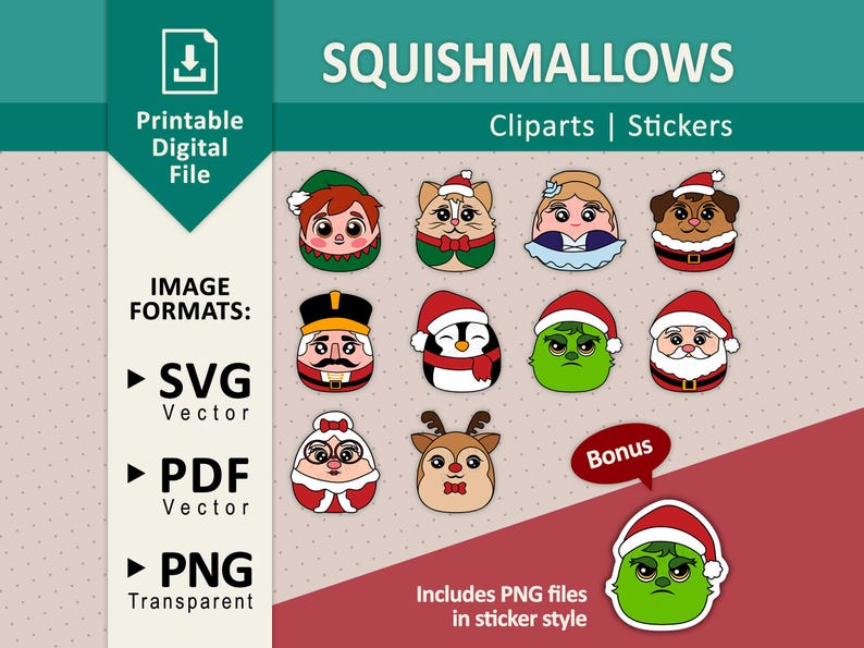 Christmas Squishmallow Clipart | Santa Claus, Rudolph the Reindeer ...