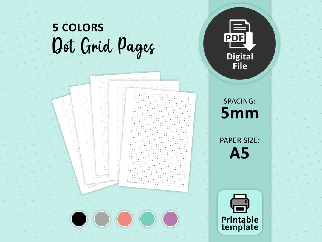 Dot Grid Paper, A5, 5mm, Dotted Grid Set, Printable Planner Inserts ...