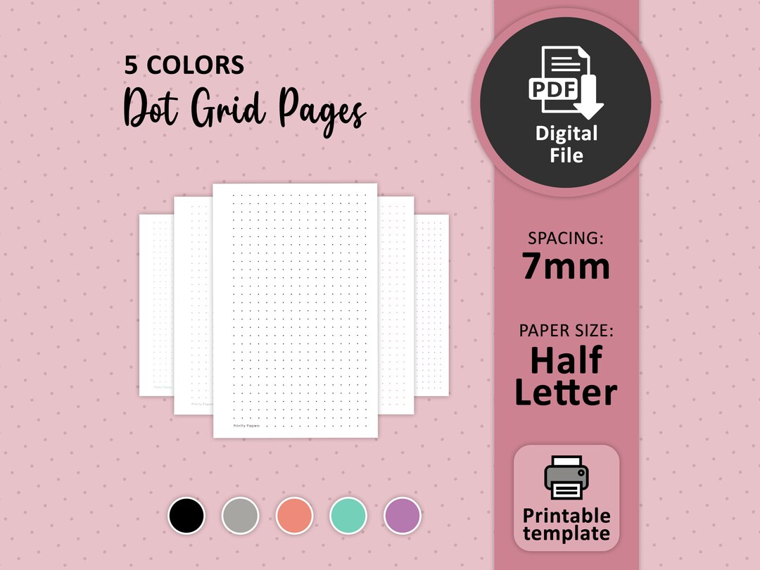 Dot Grid Paper, Half Letter, 7mm, Note Writing, Dotted Paper, Planner ...