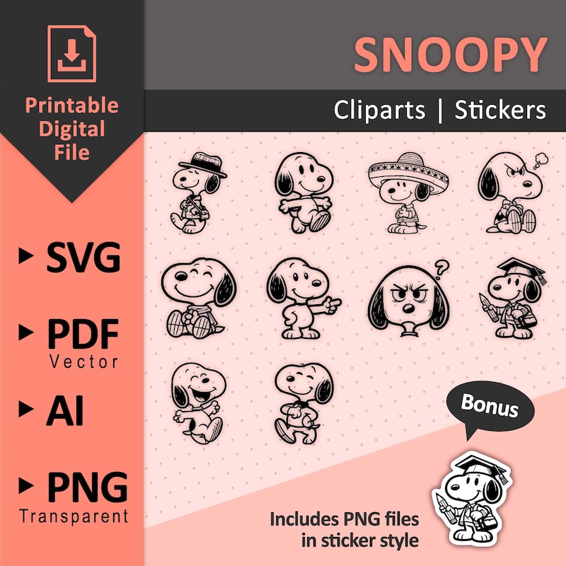 Snoopy Svg - Etsy