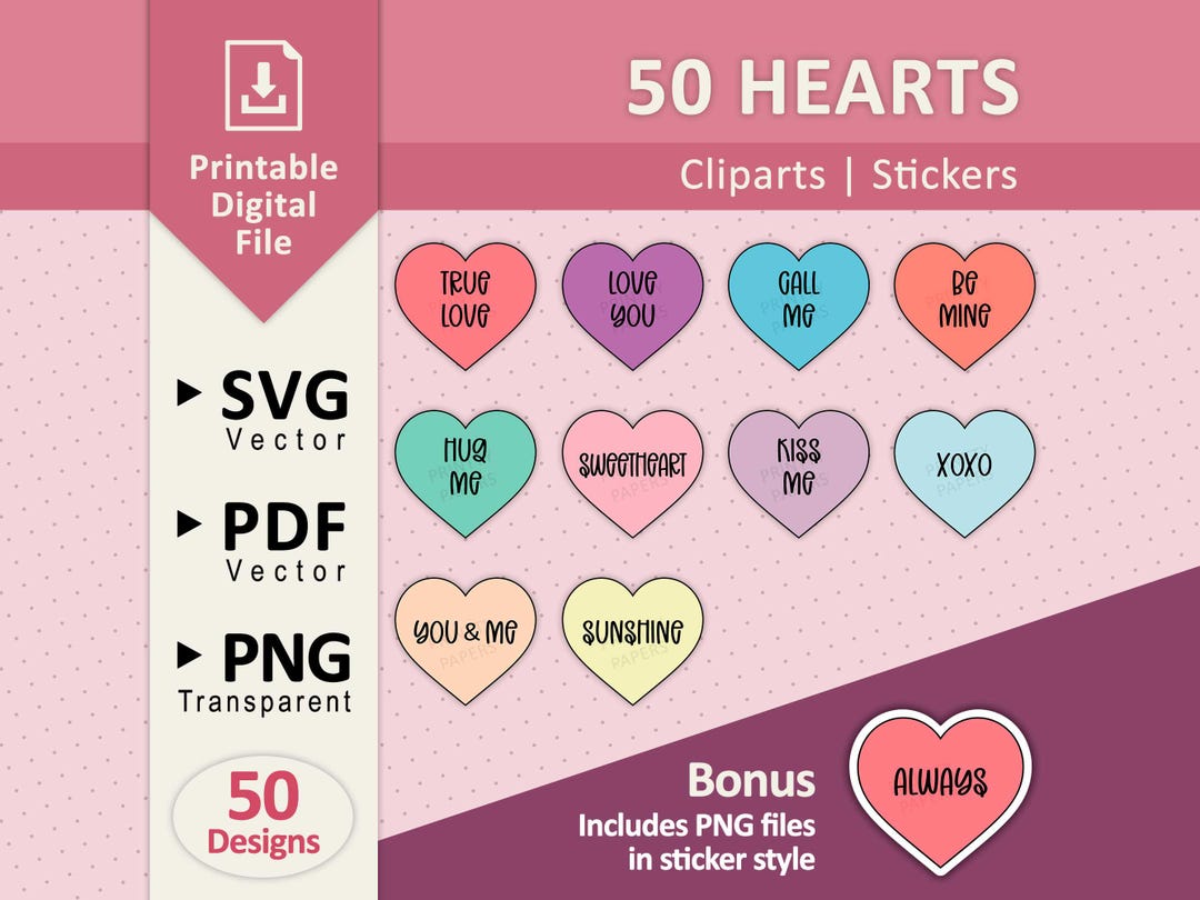 Conversation Hearts PNG & SVG Bundle | 50 Happy Valentine’s Day ...