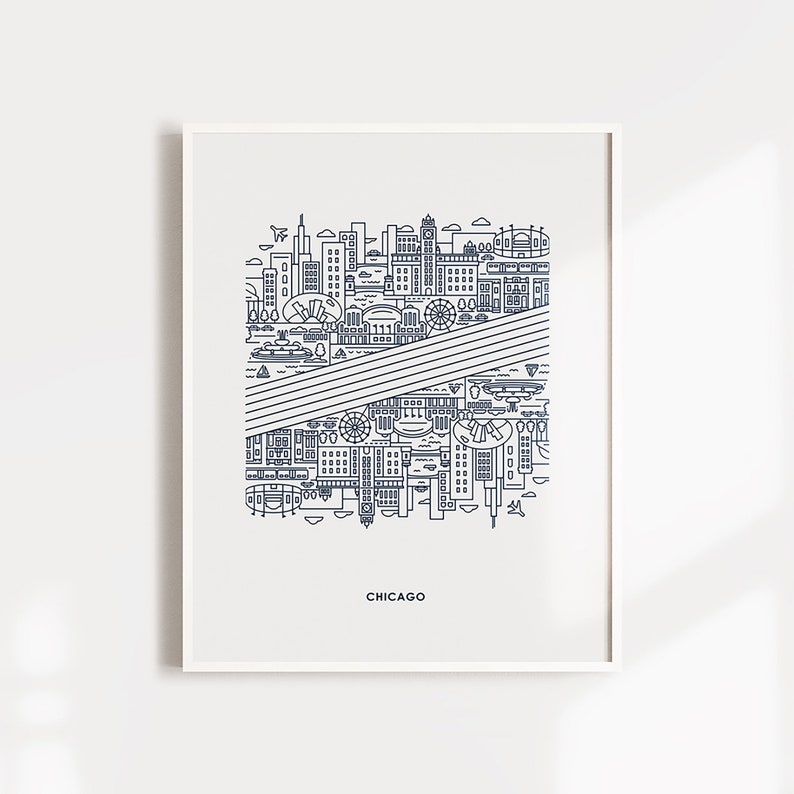Chicago Illustration Art Print | Minimal Home Decor Wall Art ...