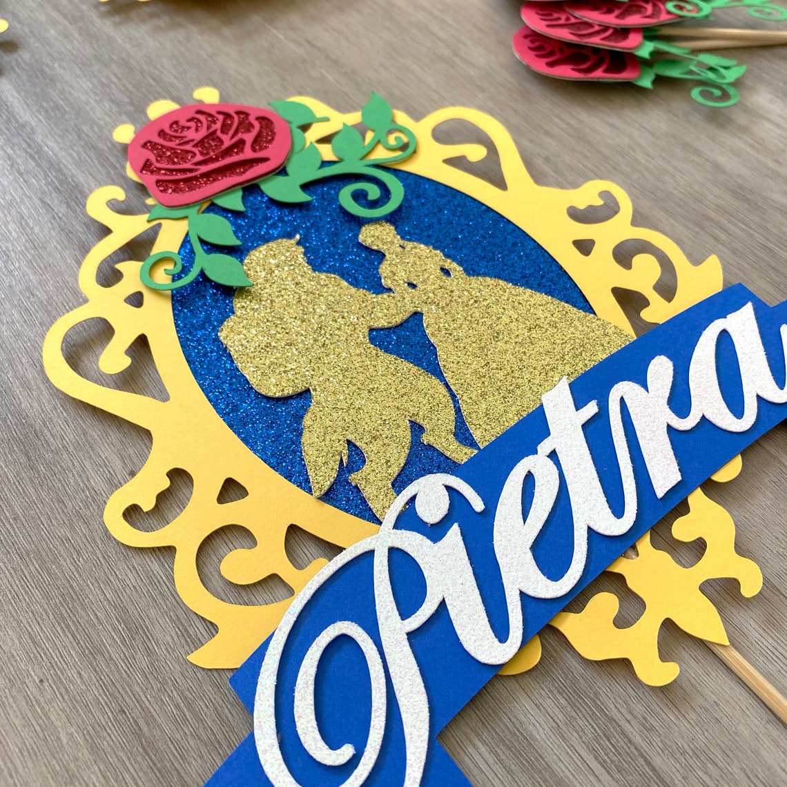 Princess Belle Personalized Cake Topper Custom Name Topper Etsy