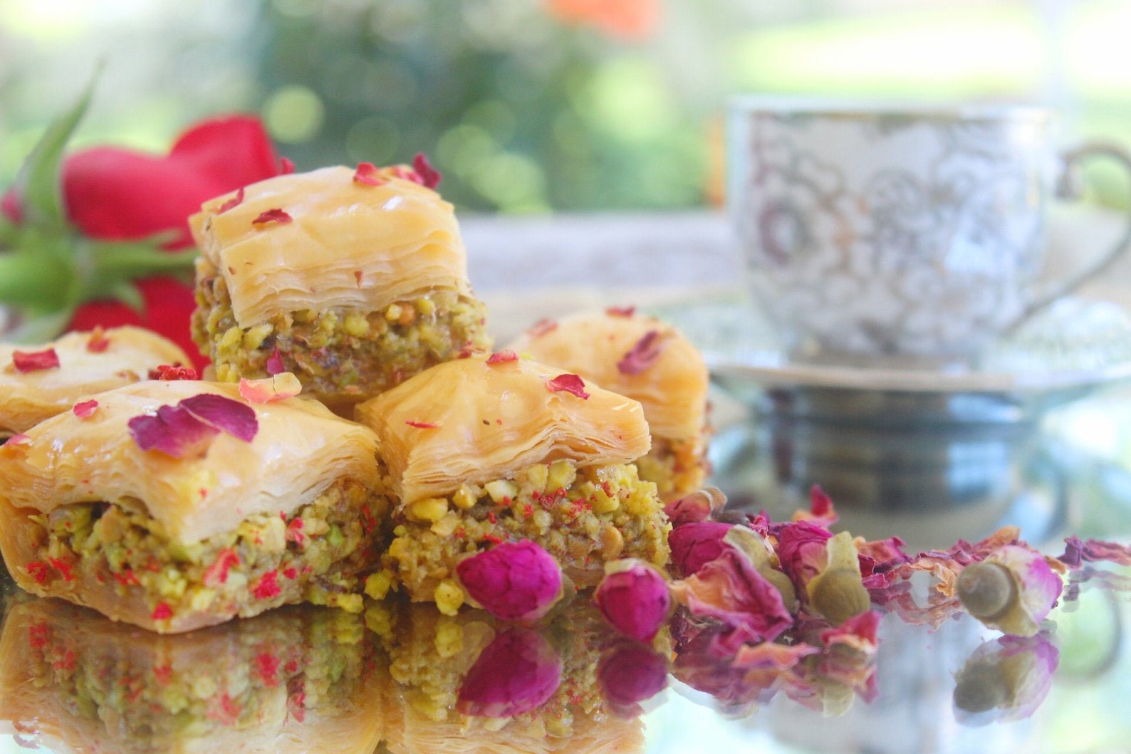 The Original Rose Pistachio Baklava, Floral Baklava, Lebanese Baklava ...