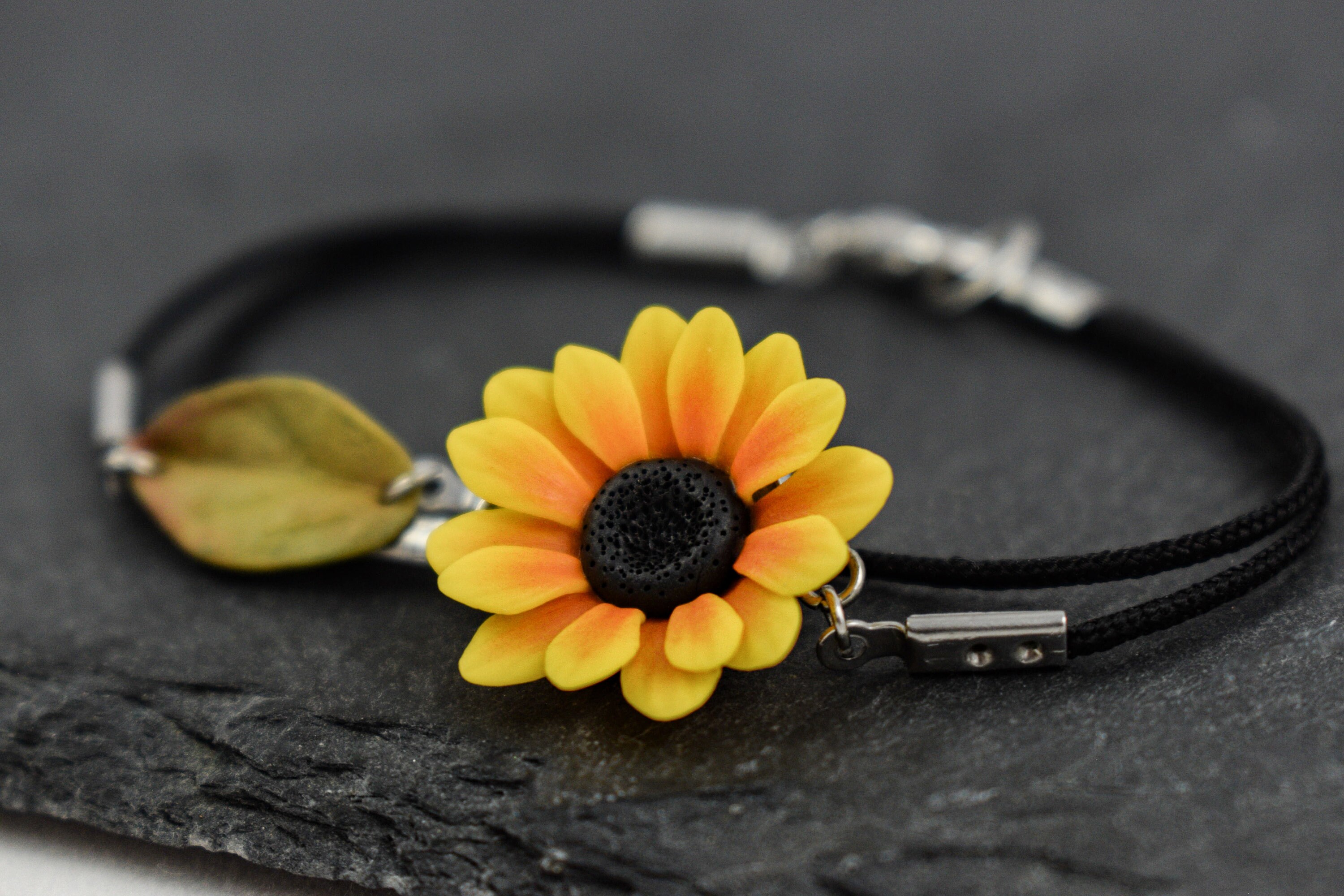 Double Sunflower Bracelet Floral Cord Bracelet Polymer Clay Flower Bracelet Sunflower Friendship Bracelet Sunflower Jewelry Charm Bracelet