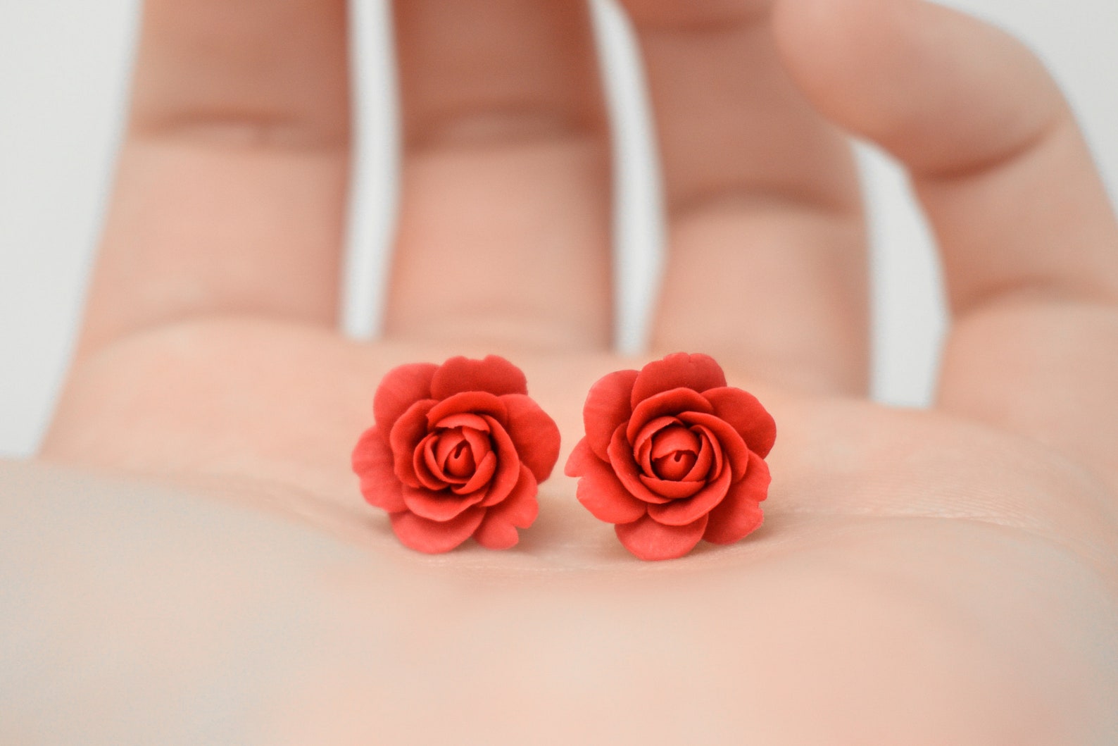Red rose earrings stud rose earrings stud flower earrings | Etsy