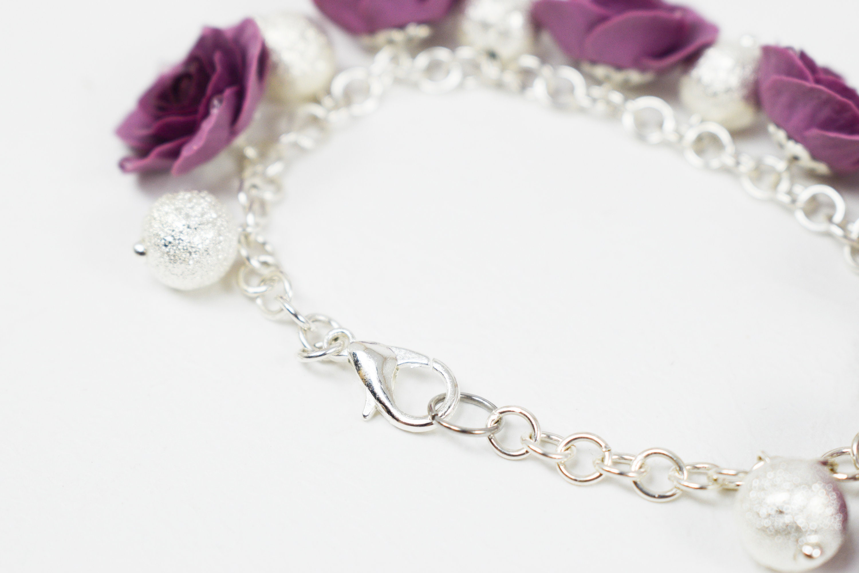 Purple rose bracelet purple charm bracelet purple flower | Etsy
