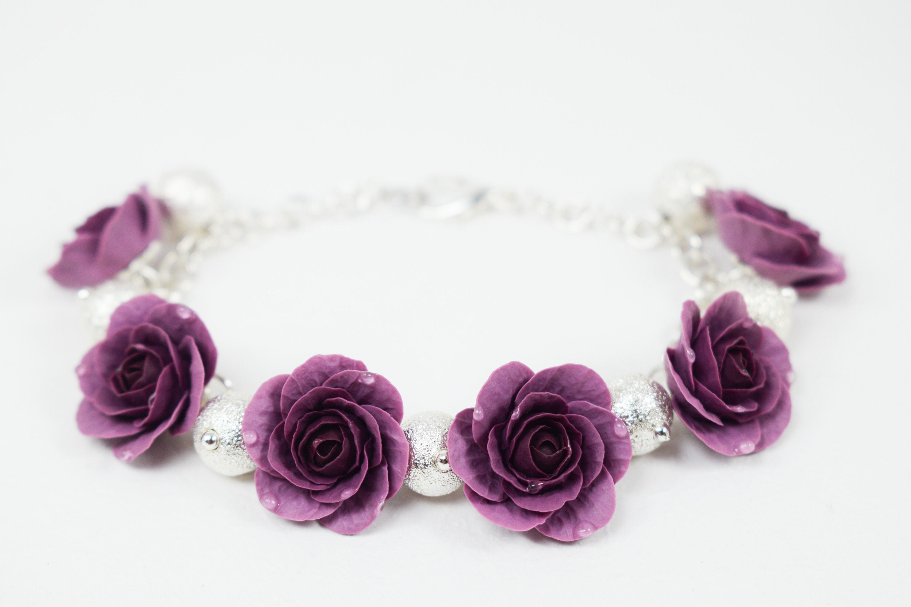 Purple rose bracelet purple charm bracelet purple flower | Etsy