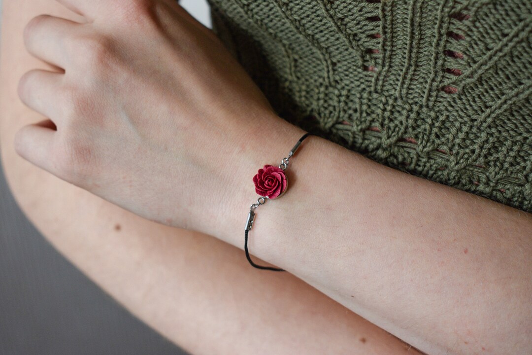 Red Rose Bracelet, Polymer Clay Flower Bracelet, Floral Polymer Clay ...