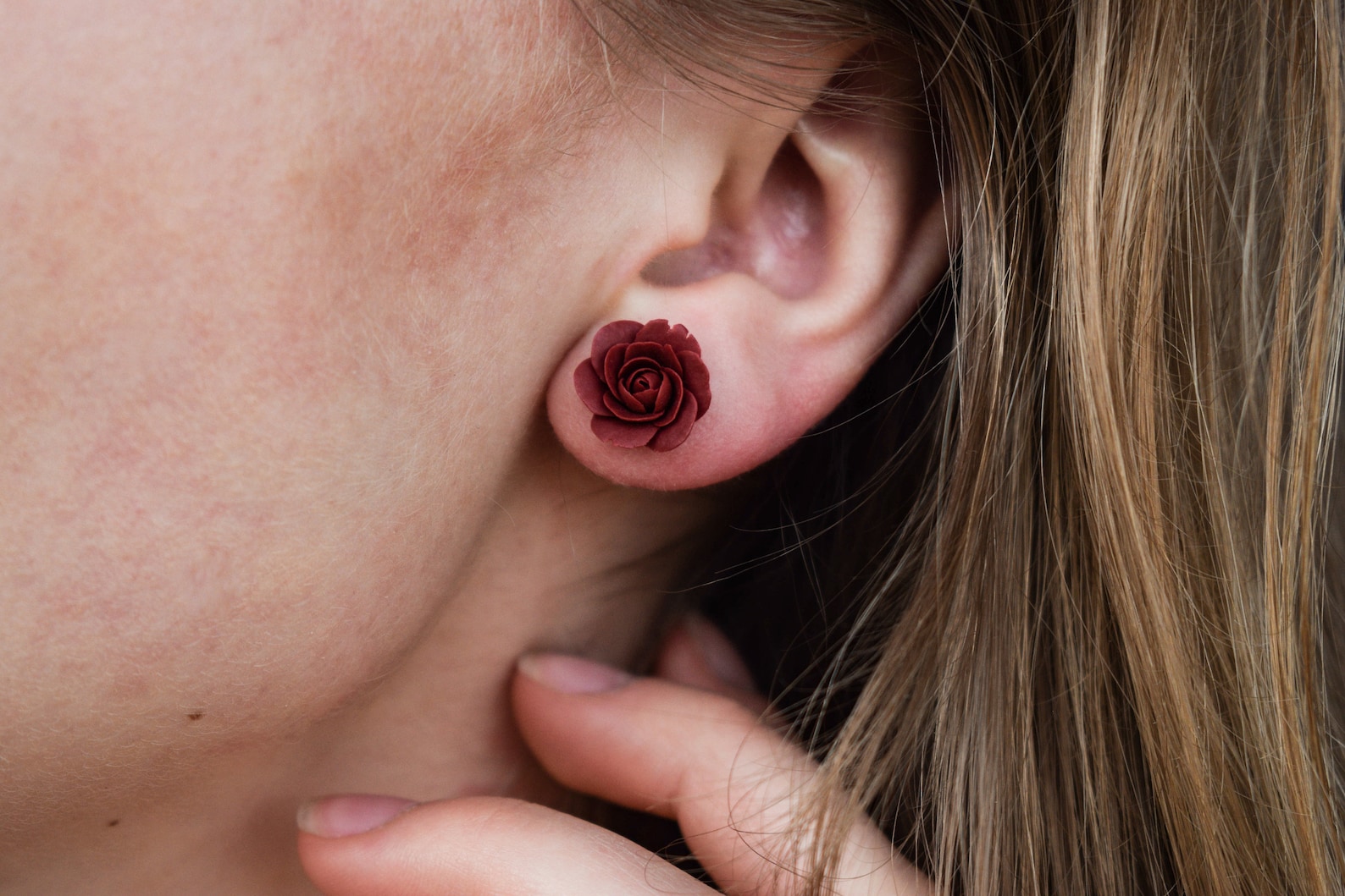 Red Rose Earrings, Stud Rose Earrings, Stud Flower Earrings, Stud ...