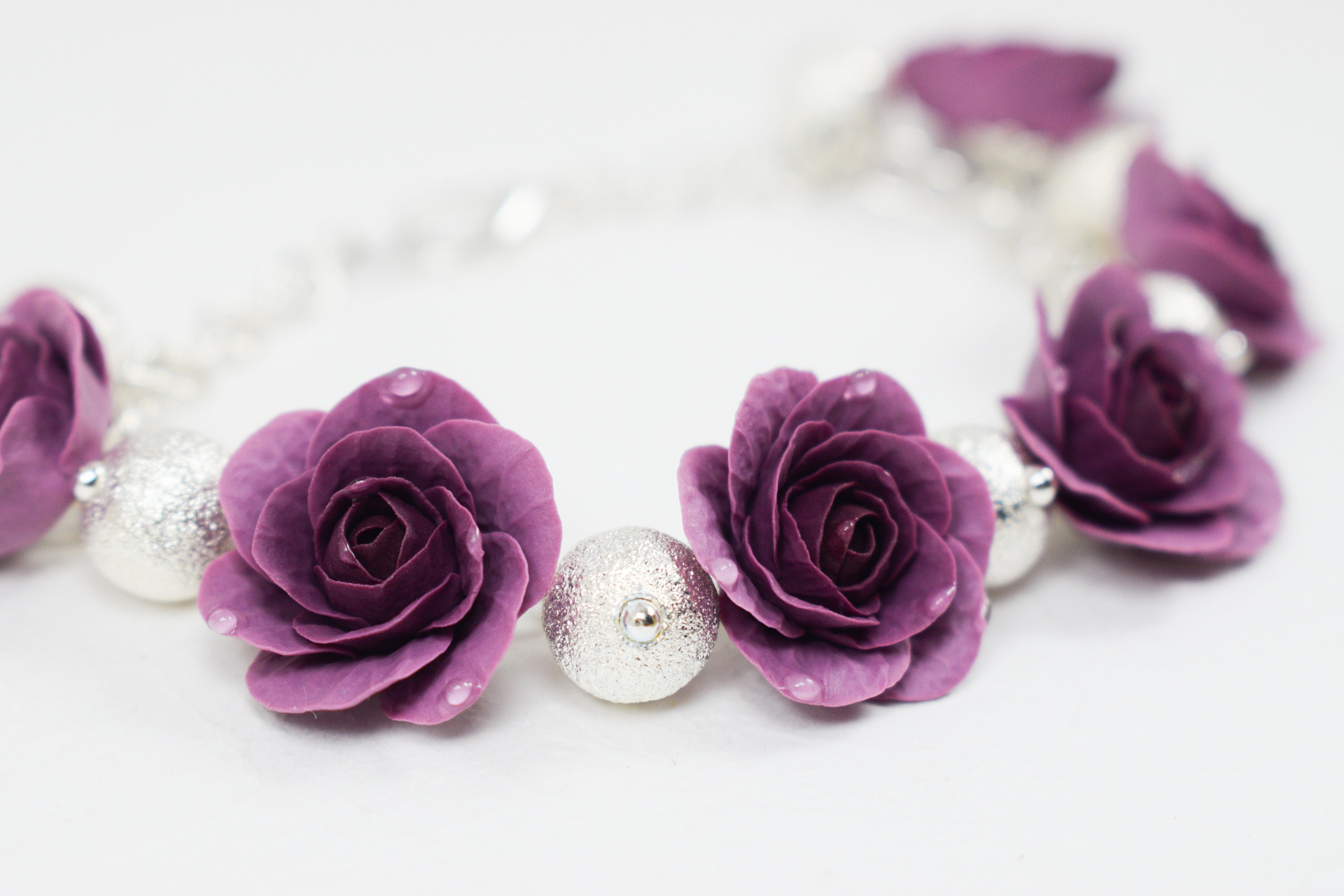 Purple rose bracelet purple charm bracelet purple flower | Etsy