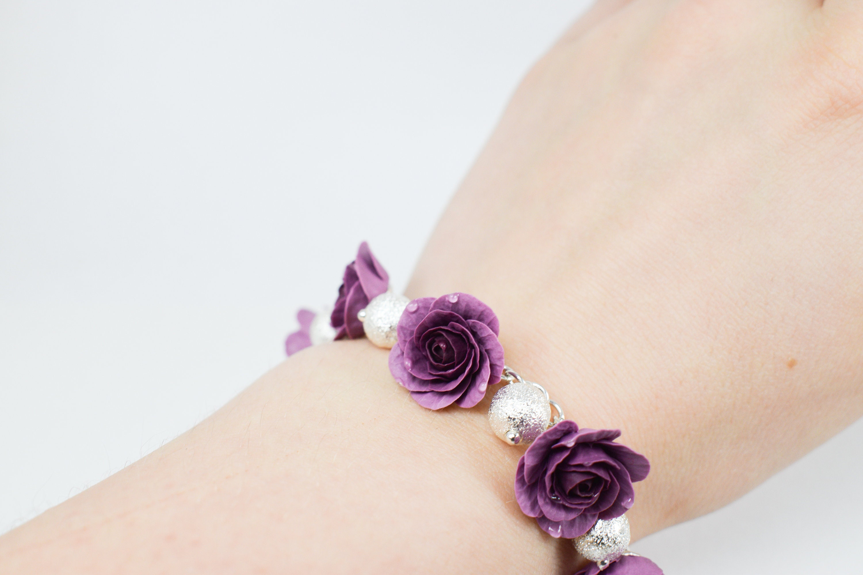 Purple rose bracelet purple charm bracelet purple flower | Etsy