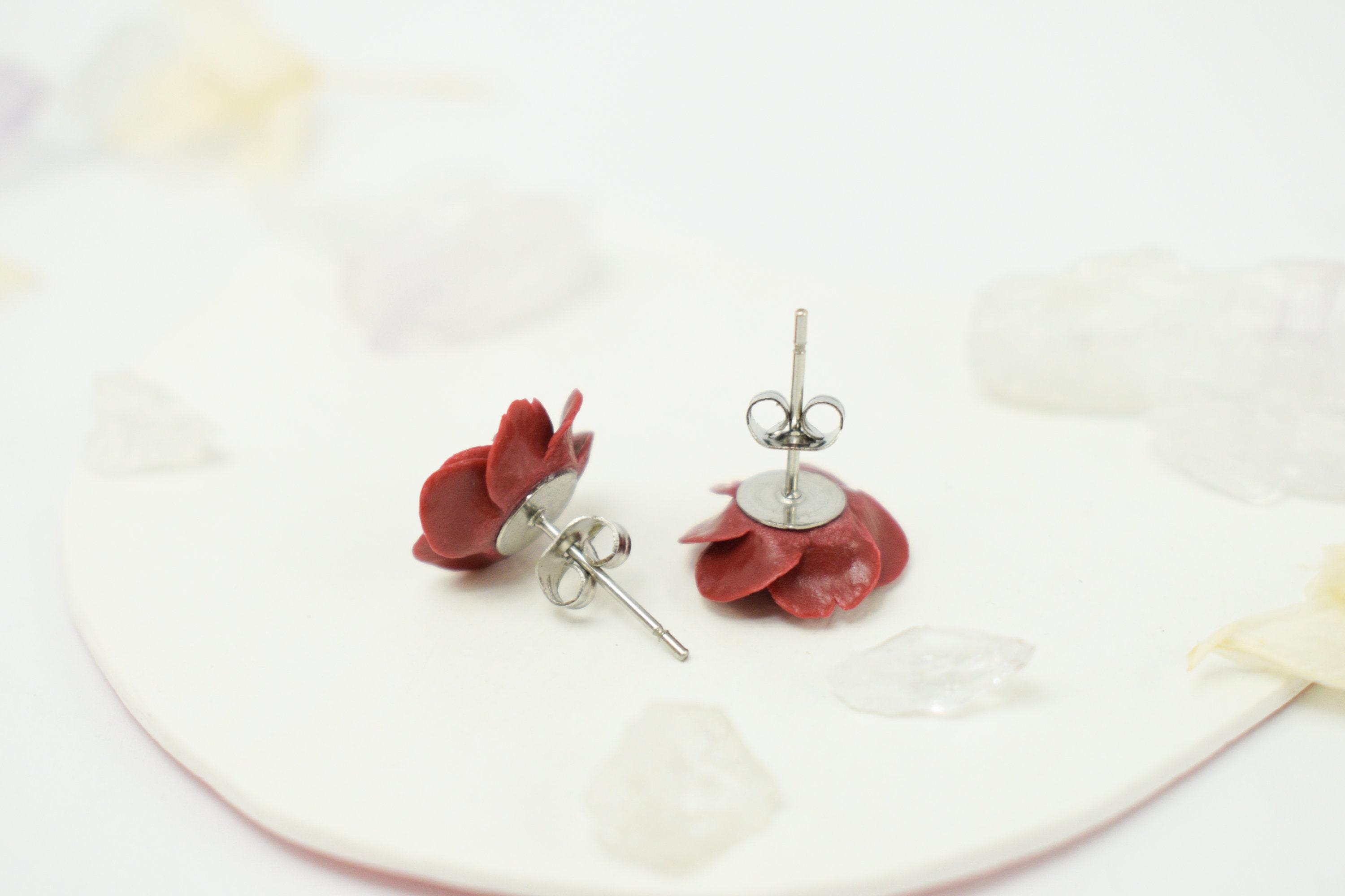 Red rose earrings stud rose earrings stud flower earrings | Etsy
