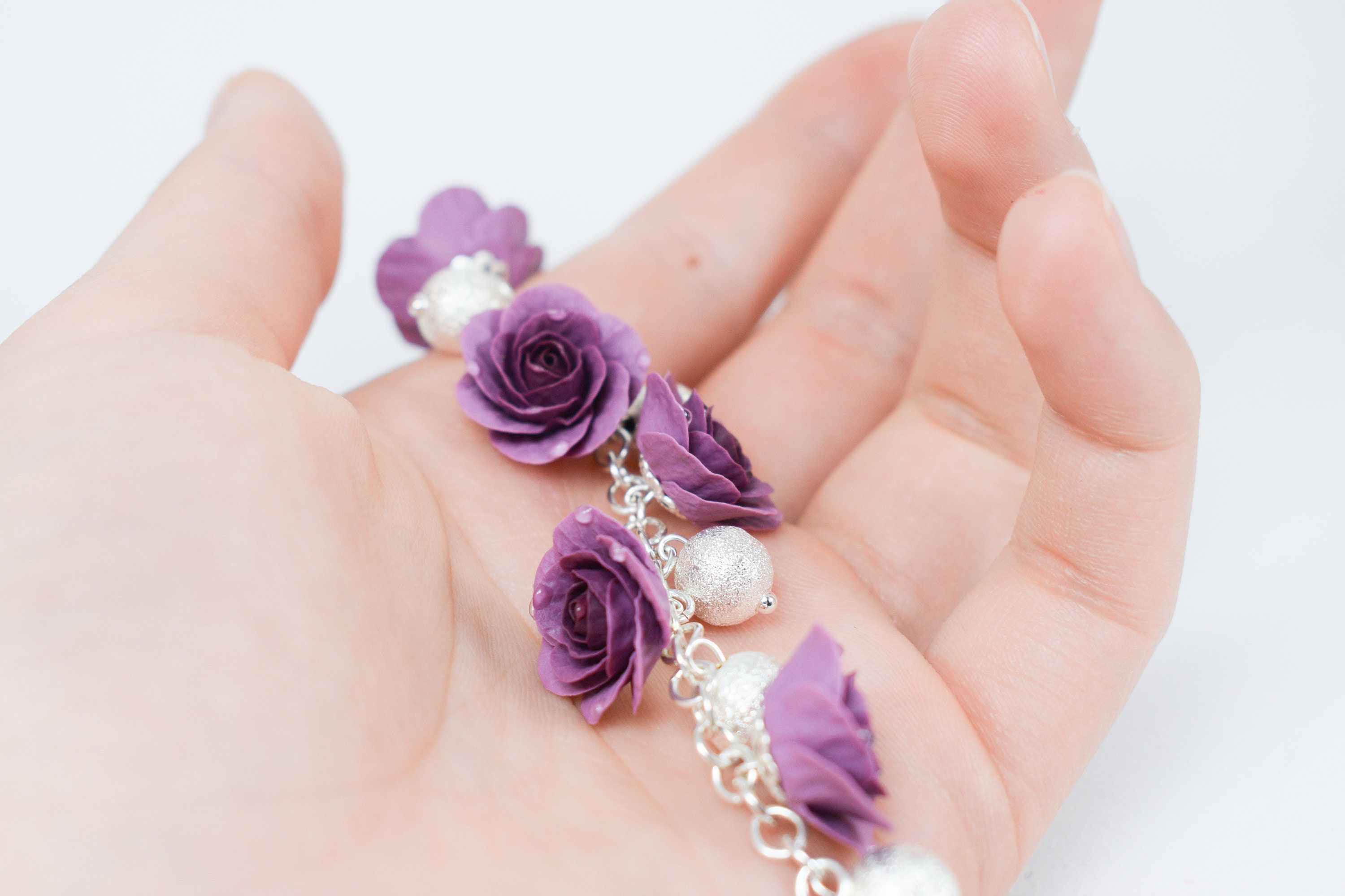 Purple Rose Bracelet Purple Charm Bracelet Purple Flower - Etsy Singapore