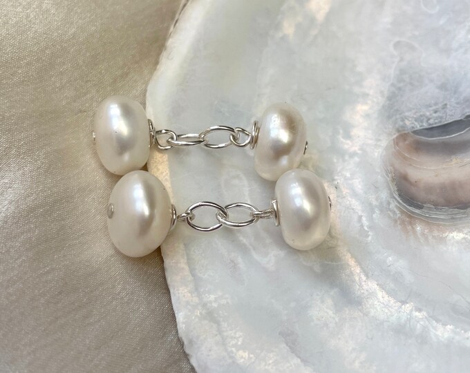 Double Pearl Cufflinks, Sterling Silver Pearl Cufflinks, Groomsmen ...