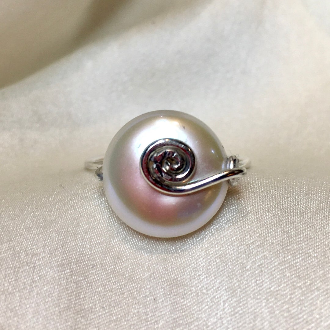 Large Solitaire Pearl Ring, Pearl and Silver Statement Ring, Pearl ...