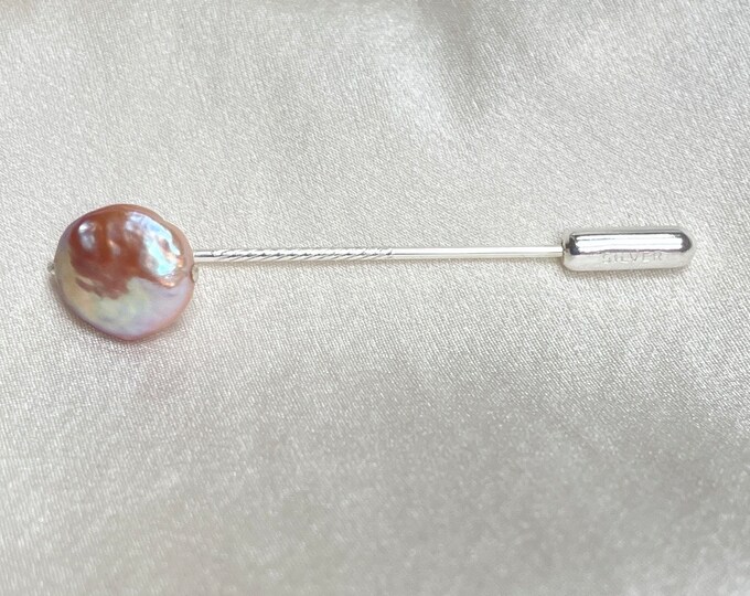 Pink Pearl Tie Pin, Pearl Ascot Pin, Groomsmans Cravat Pin, Best Man ...