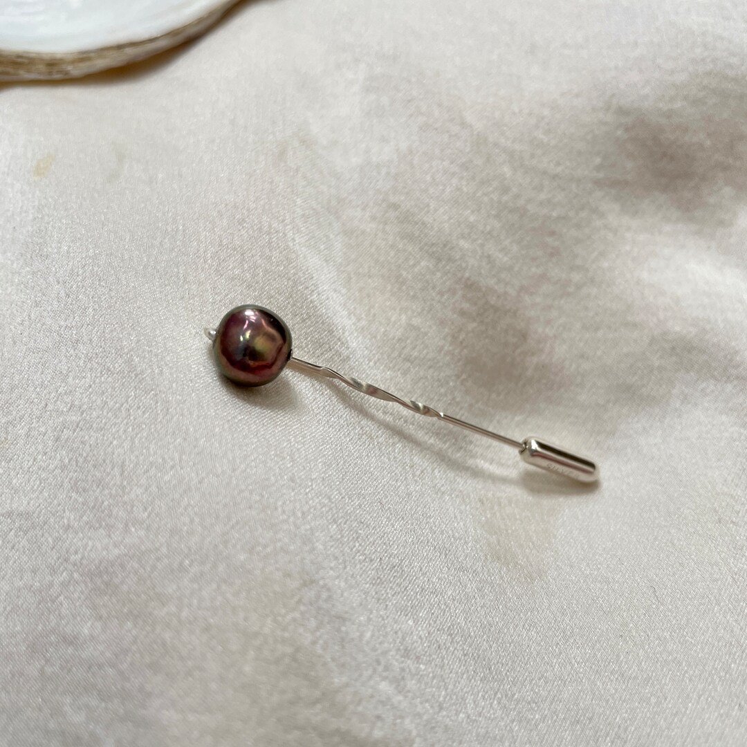 Dark Brown Pearl Tie Pin, Groomsman’s Cravat Pin, Stock Pin, Best Man ...