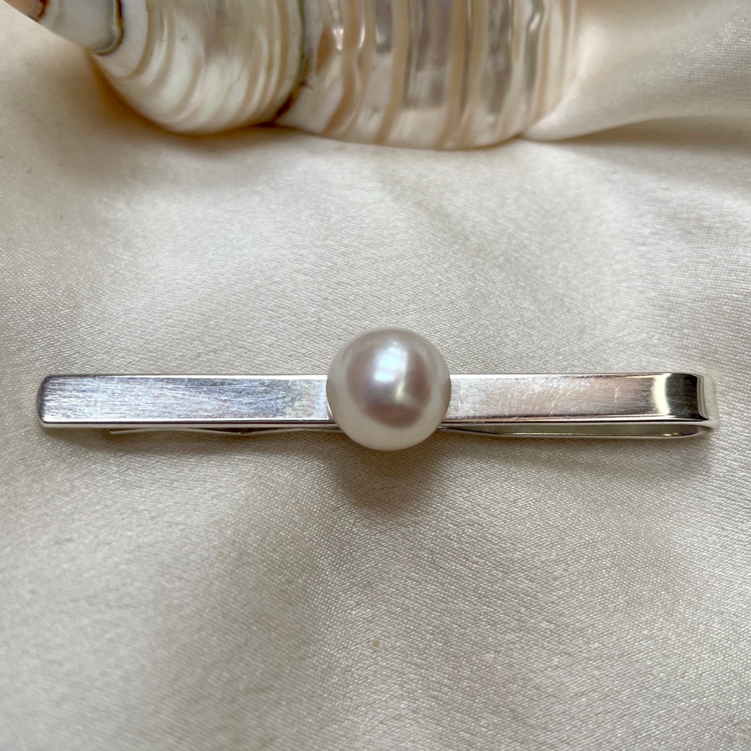 Cultured Pearl Tie Slide, Groomsmans Pearl Tie Clip, Best Man Jewellery ...