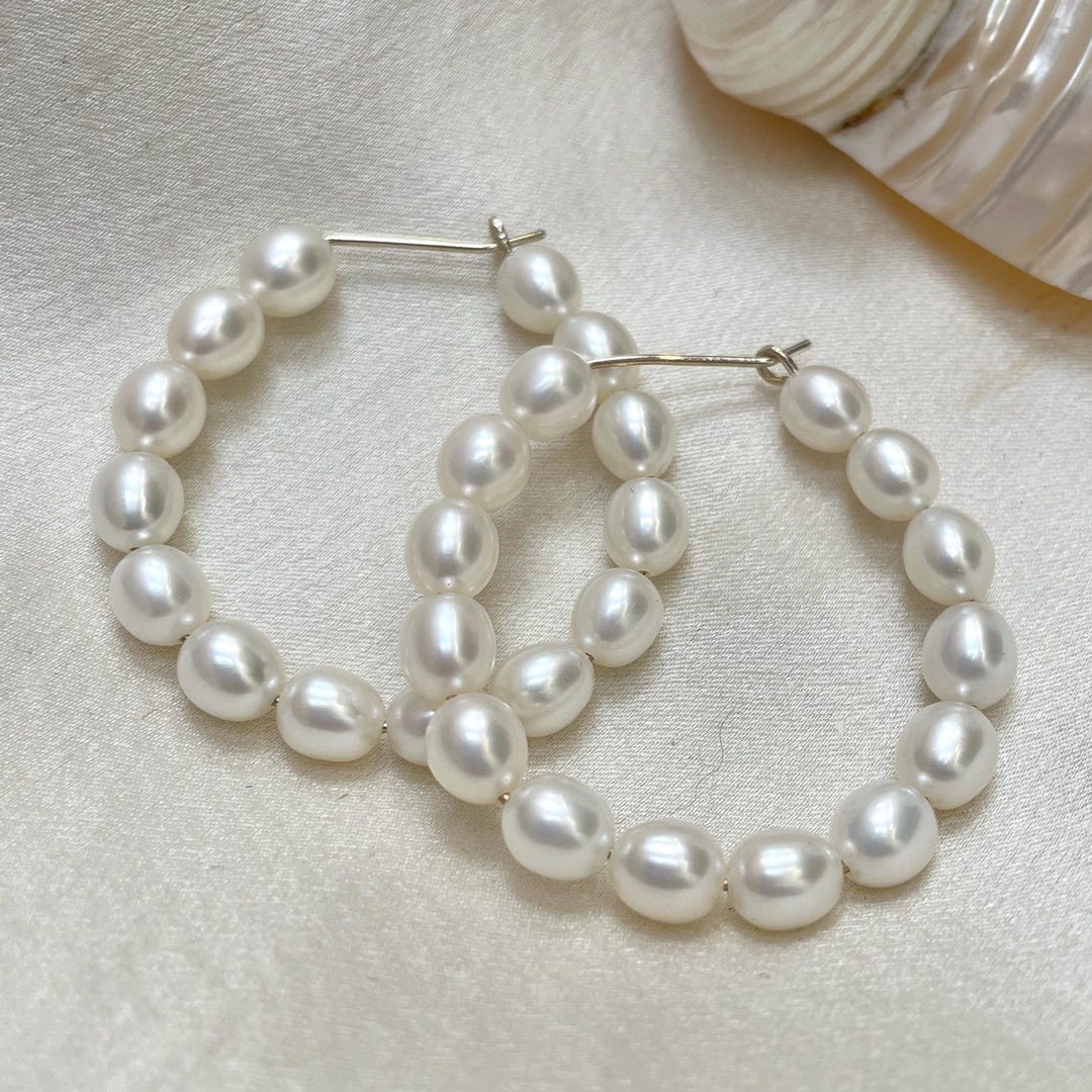 Big Pearl Hoop Earrings, Creole Style Pearl Hoops, Extra Large Pearl ...