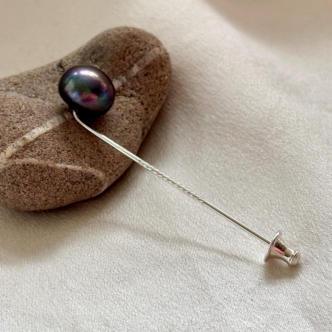 Black Pearl Sterling Silver Tie Pin, Groomsmen Gift - Etsy UK