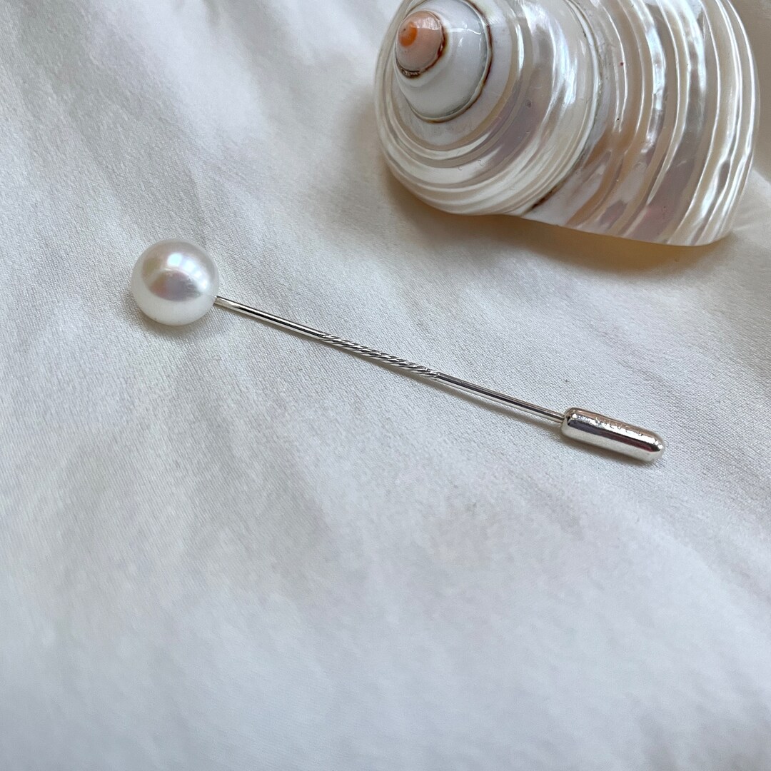 Cultured Pearl Tie Pin, White Pearl Pin, Groomsmans Cravat Pin, - Etsy