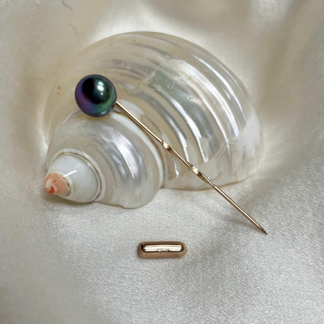 Black Cultured Pearl Tie Pin, 9ct Gold Pearl Pin, Groomsman’s Cravat ...