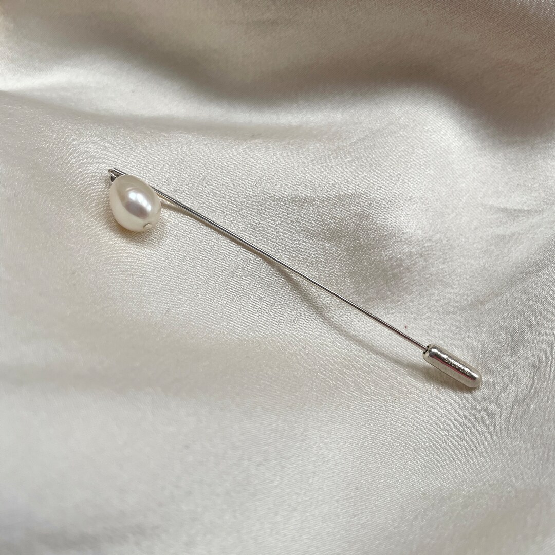 Cultured Pearl Scarf Pin, Pearl Flag Pin for Tie, Groomsmans Cravat Pin ...