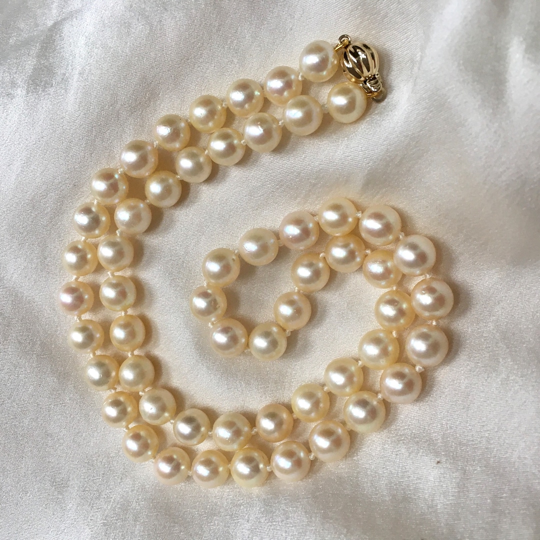 Japanese Akoya Pearl Necklace, Cultured Pearl Necklace on 9ct Gold ...