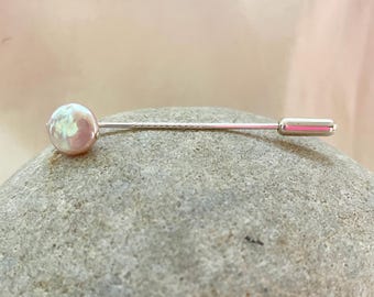 Pink Pearl Tie Pin, Pearl Ascot Pin, Groomsmans Cravat Pin, Best Man ...
