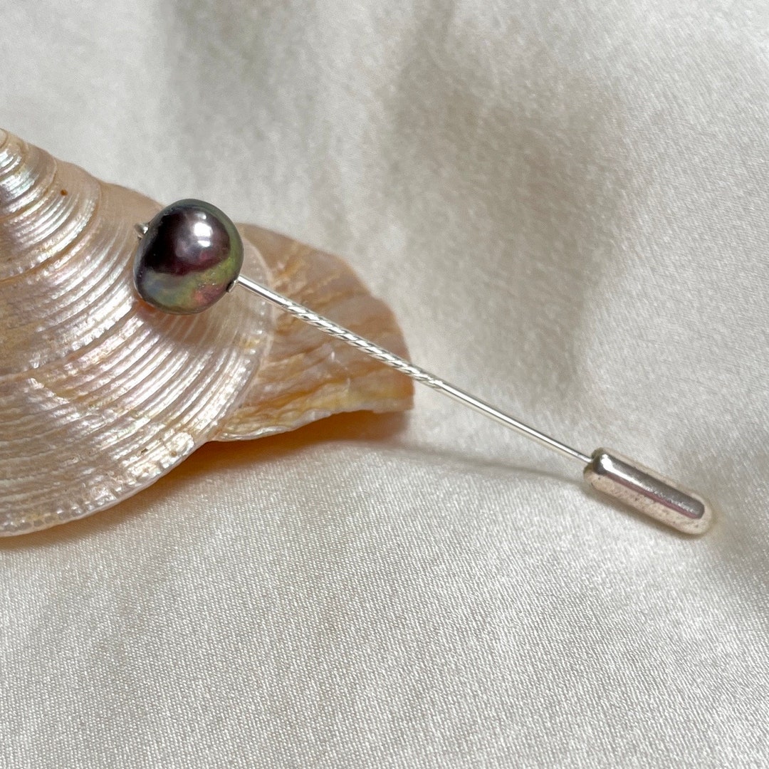 Black Pearl Sterling Silver Tie Pin: Groomsmen Gift - Etsy
