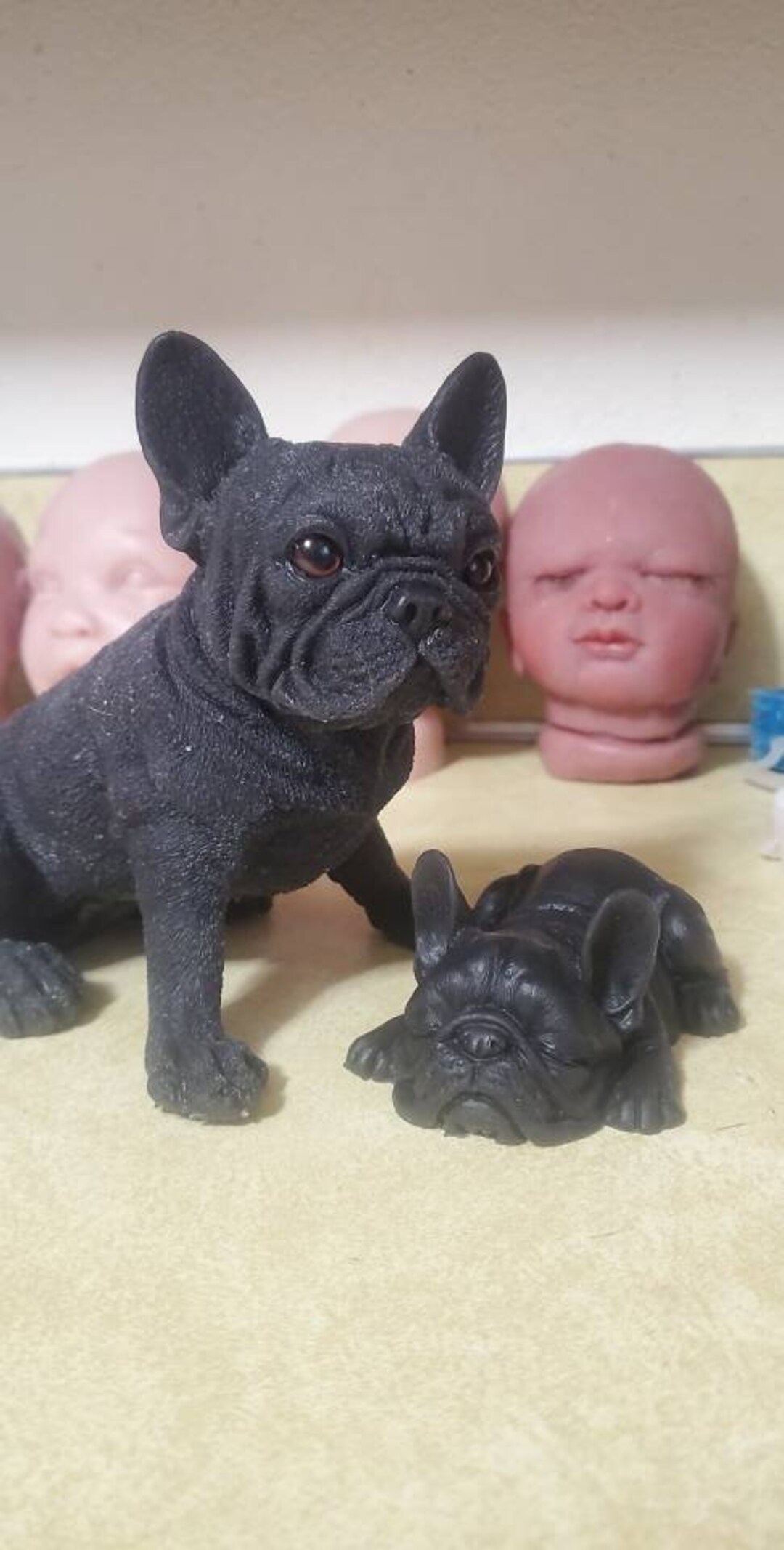 10" Full Body Silicone Frenchie Dog Open Eyes With Sleeping Puppy ...