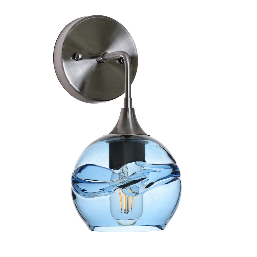Hand Blown Recycled Glass Wall Sconce | Wave Inspired Design | Made in ...