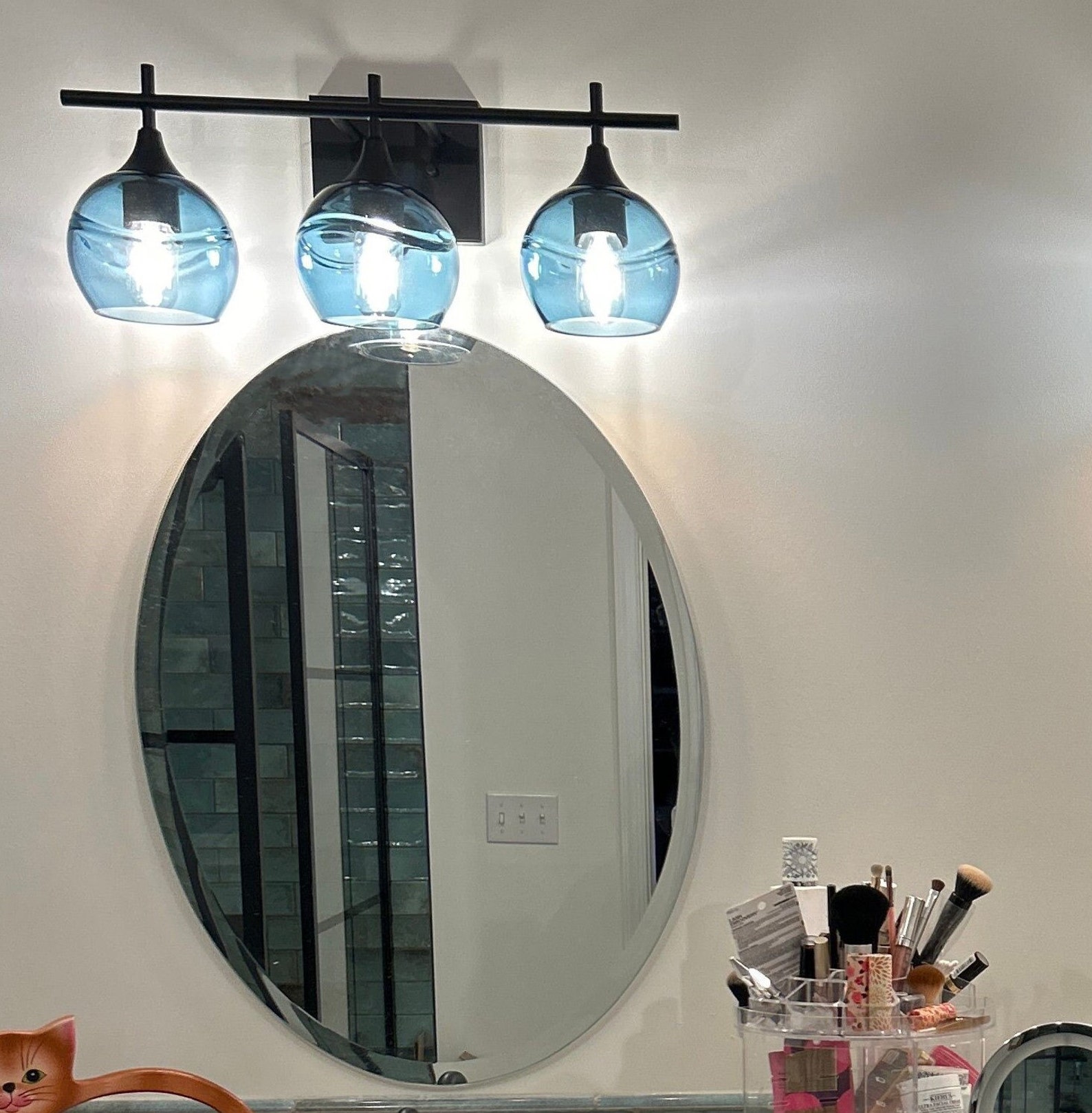 SPUN Handblown Glass Bathroom Vanity Light Fixture Web Inspired Globe ...