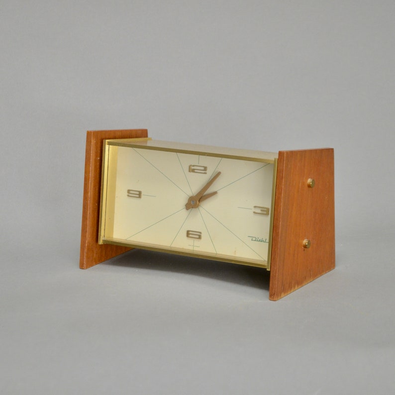 1950s Diehl Vintage Table Clock in Brass & Teak With Starburst - Etsy