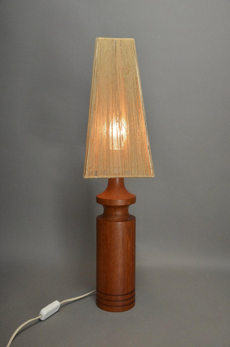 1960s Danish Teak Table Lamp With Sisal Shade - Etsy