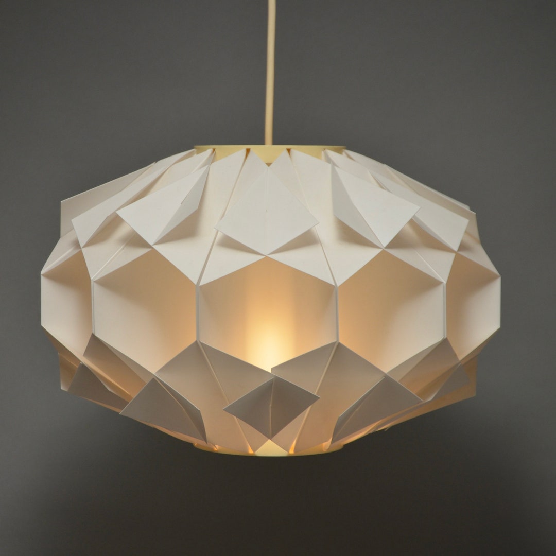Vintage Facett Pendant Lamp Paper Shade by Lars Schiøler for Hoyrup Danish Design 1968 Mid ...