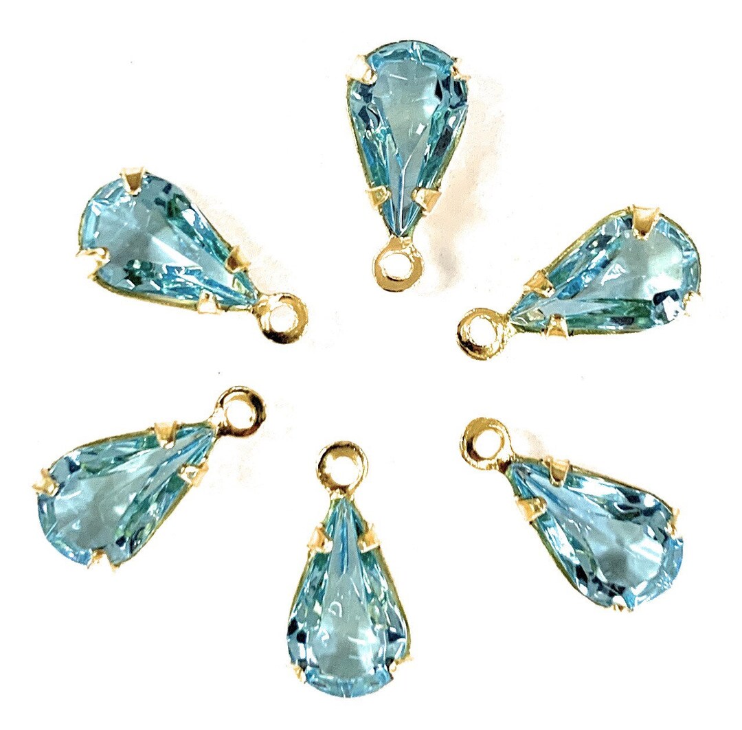 6 Pcs. Swarovski Crystal Tear Drop Rhinestone With Gold Plated Brass ...