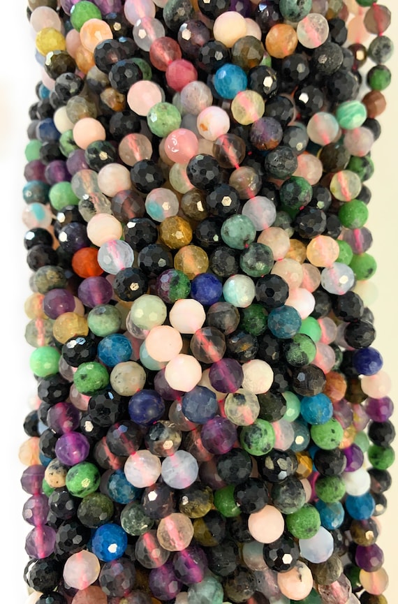 6mm Mix Natural Faceted Gemstone Round Beads 15 Inch Strand. - Etsy