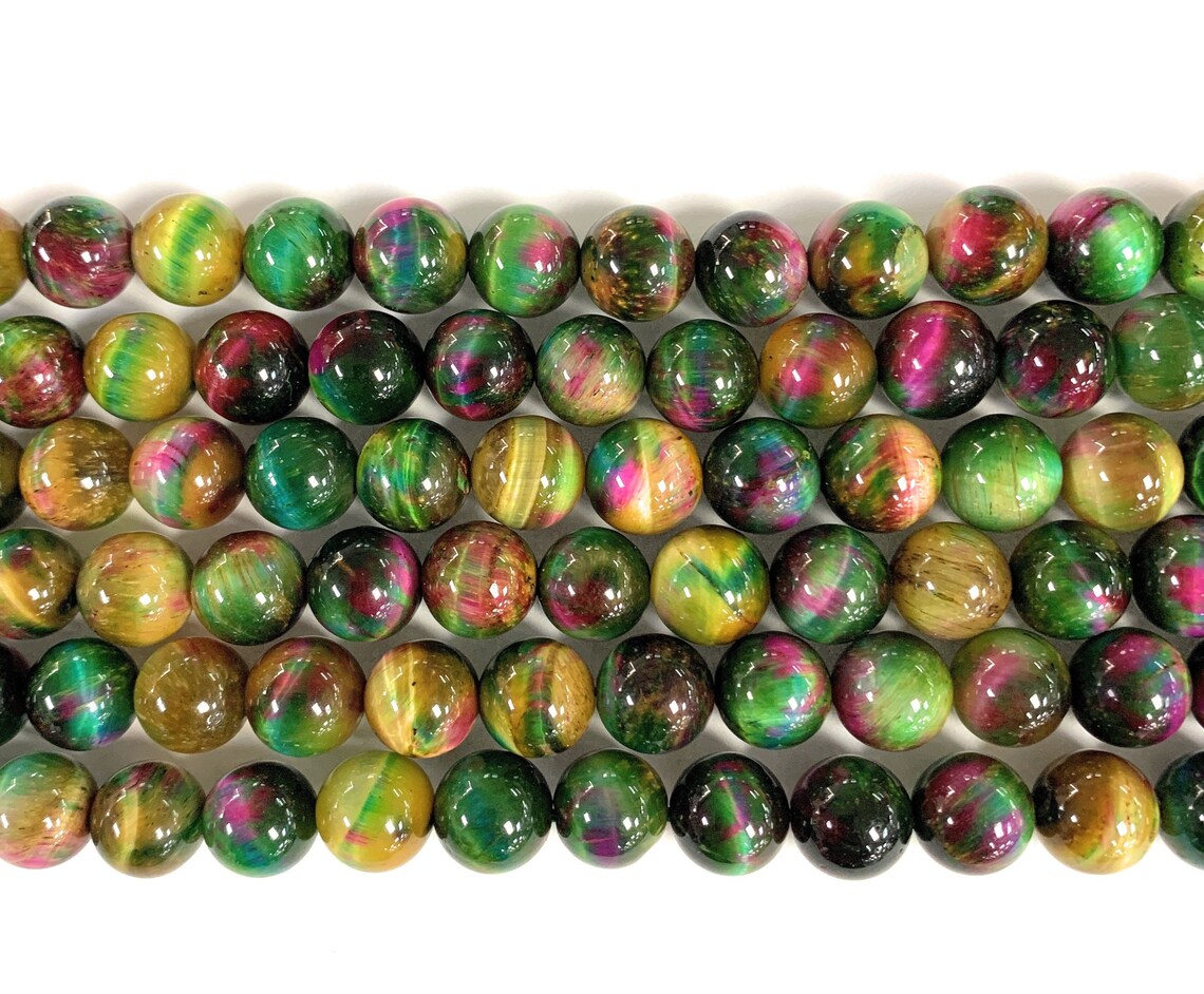 Rainbow Tiger Eye Mystic Green Tiger Eye Beads 8mm 10mm 15 | Etsy