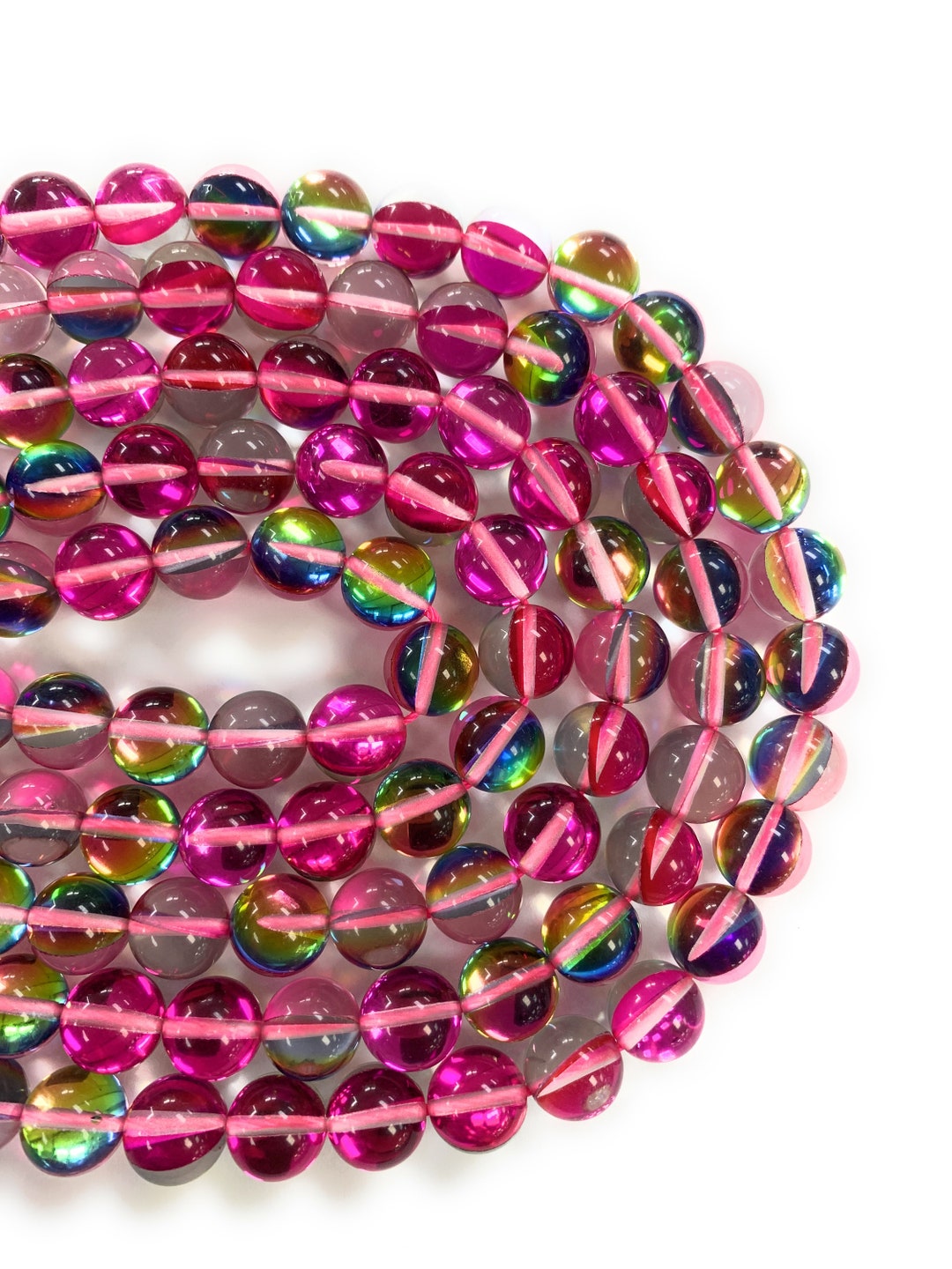 Shiny Mystic Aura Quartz, Mermaid Glass Beads, Shiny Finish Fuchsia ...