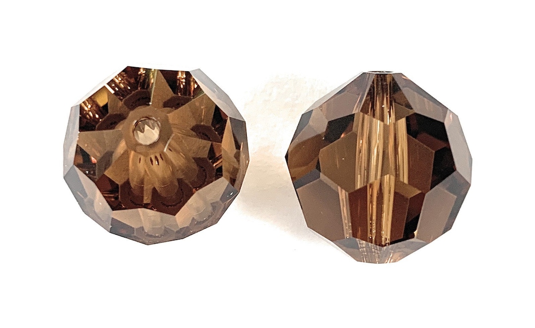 14mm Swarovski Crystal (SMOKED TOPAZ) Color 5000 Round Beads. 2 Pcs or ...