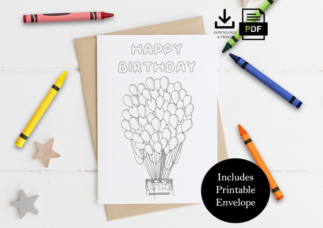 Printable Coloring Happy Birthday Card, Fun Activity for Kids, Easy to ...