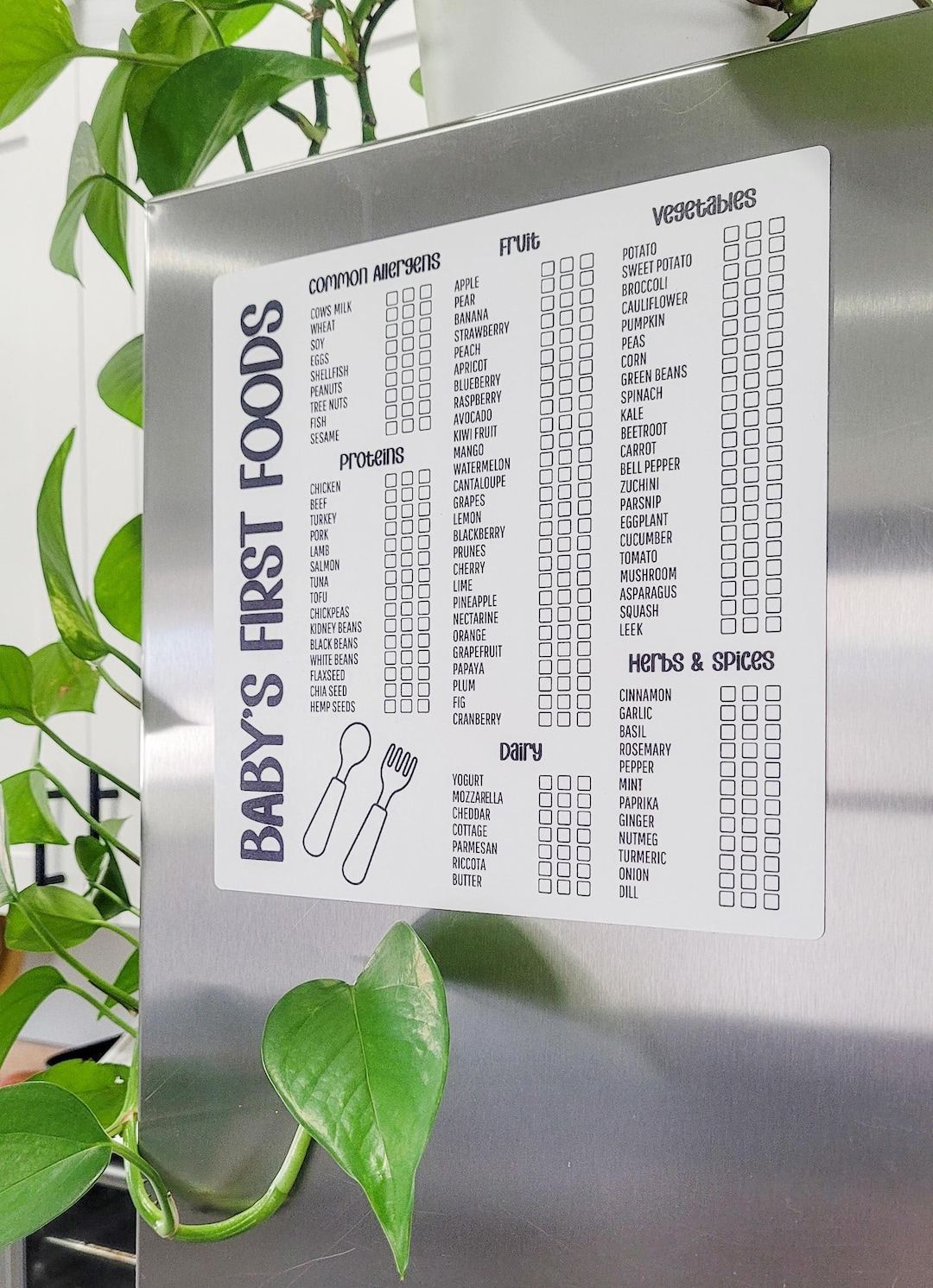 Baby’s First 100 Foods Checklist Magnet, 8X8 Inch, Baby-led Weaning ...