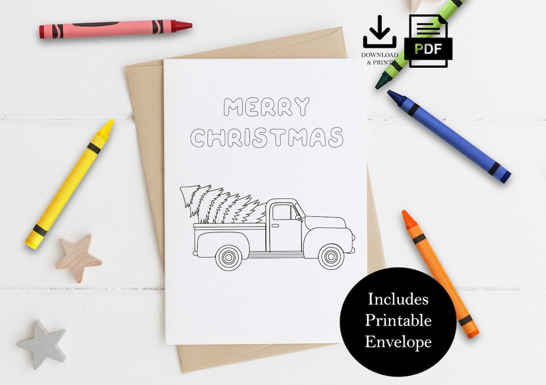 Printable Coloring Christmas Card, Fun Activity for Kids, Easy to ...